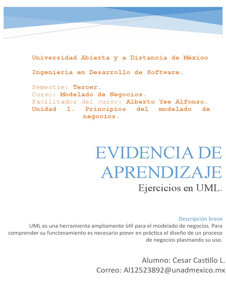 U1. Principios Del Modelado de Negocios. Evidencia de Aprendizaje. Ejercicios en UML. | PDF ...