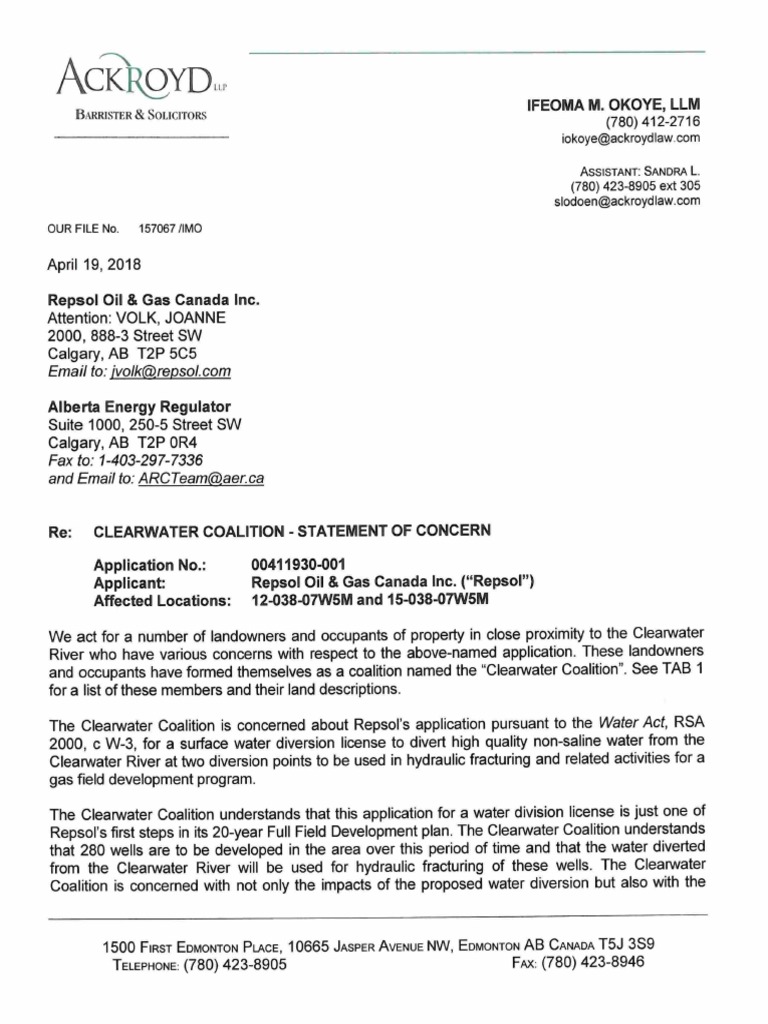 Clearwater Coalition - Statement of Concern April 19, 2018 | PDF