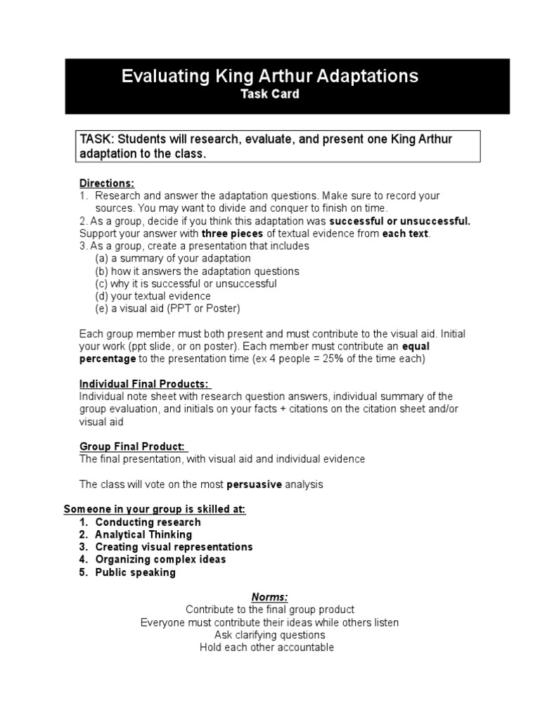 Evaluating King Arthur Adaptations | PDF