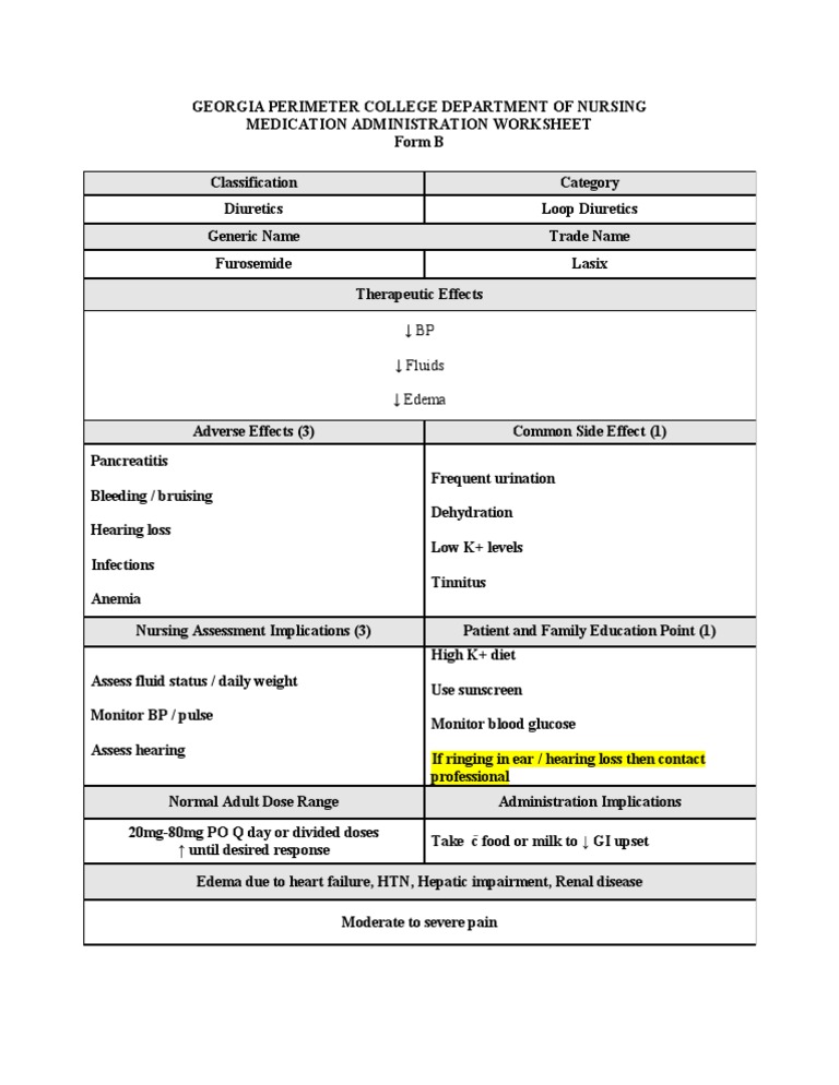 Lasix: Classification and Dosage Guide | PDF
