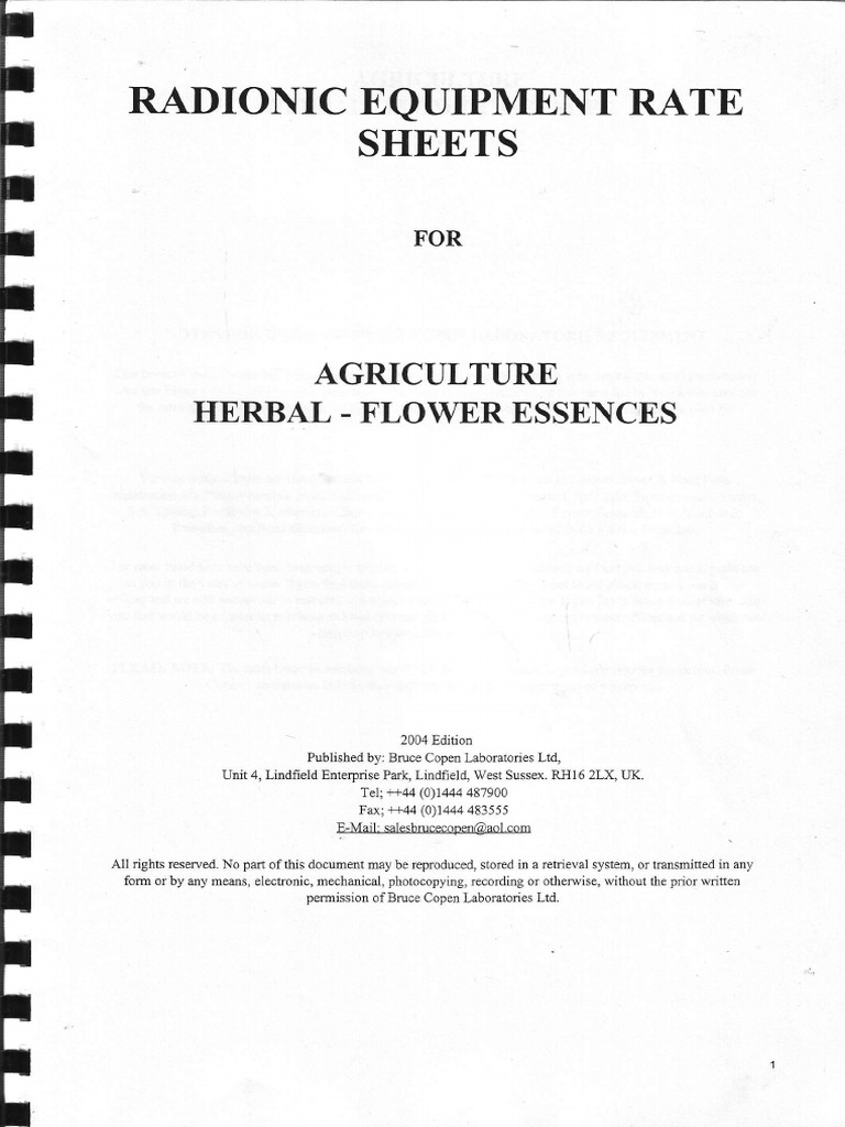 Radionic Equipment Ratesheets For Agriculture Herbal - Flower Essence | PDF