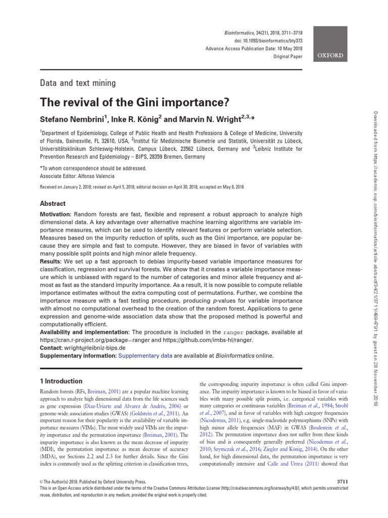 The Revival of The Gini Importance | PDF | P Value | Dependent And ...