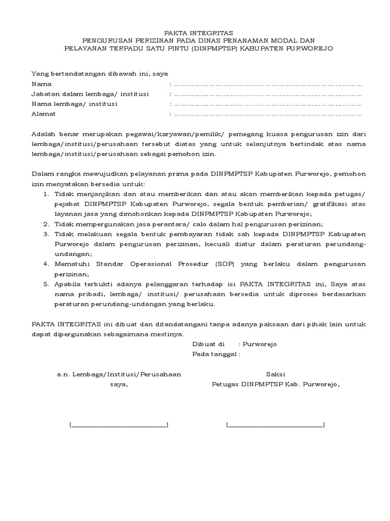 Form Pakta Integritas | PDF