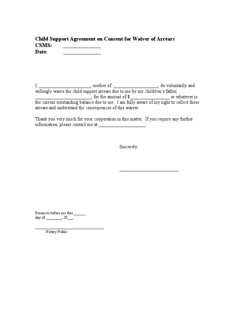 Child Support Arrears Waiver LTR - Rev | PDF