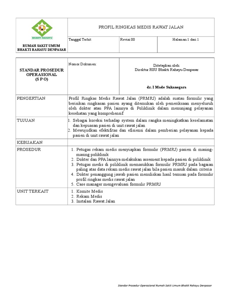 Spo Profil Ringkas Medis Rawat Jalan | PDF