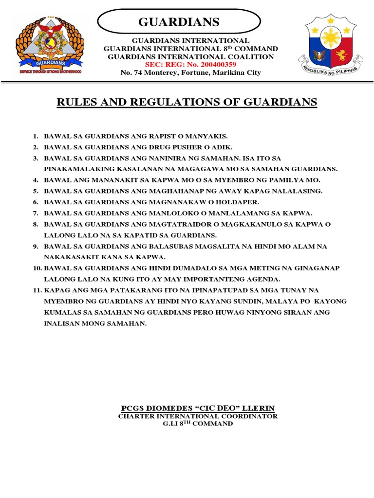 Rules and Regulatios NG Guardians | PDF