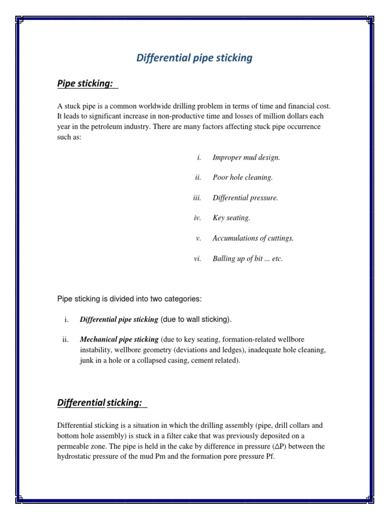 Differential Pipe Sticking | PDF | Filtration | Oil Well