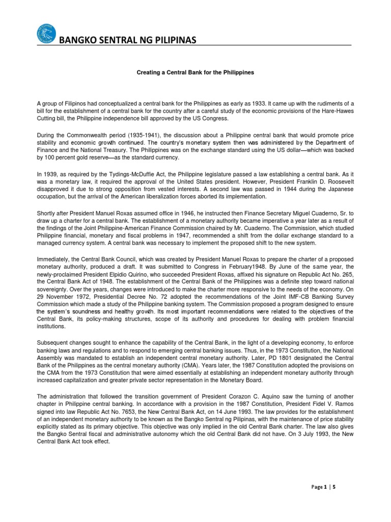 Bangko Sentral NG Pilipinas (Overview) | PDF | Financial Services ...