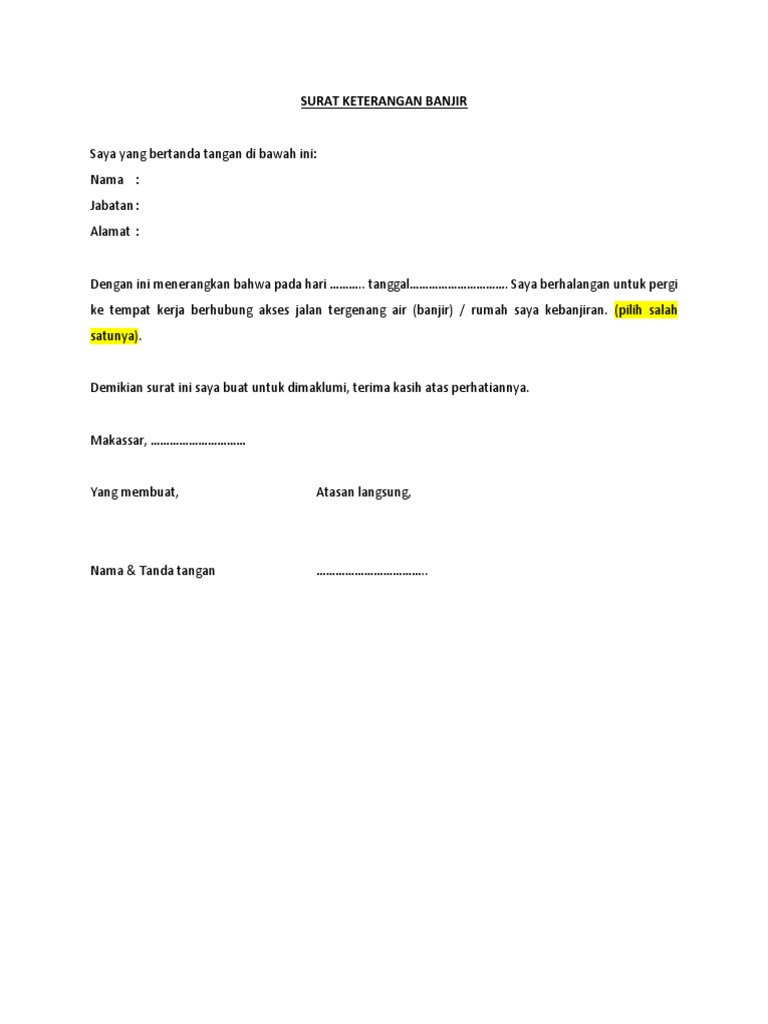 Surat Keterangan Terdampak Banjir | PDF