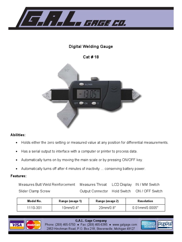 dIGITAL wELDING gAUGE SPECIFICATION | PDF