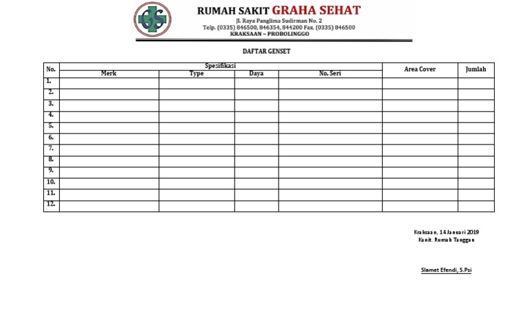 Form Jumlah Genset | PDF