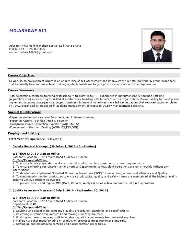 CV Ashraf | PDF | Quality Assurance | Dhaka