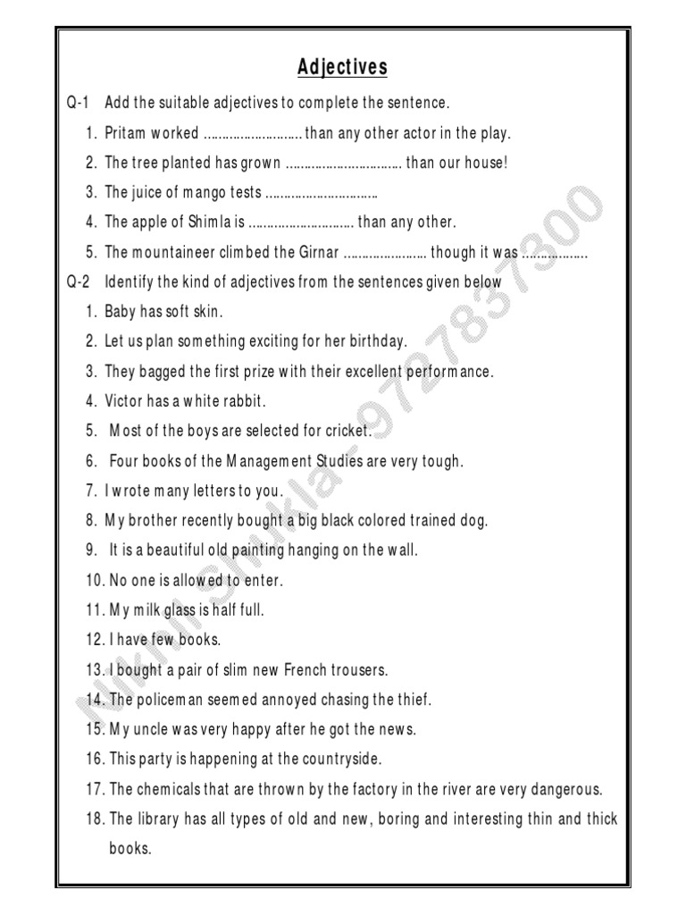 Adjectives And Adverbs Worksheets For Grade 6