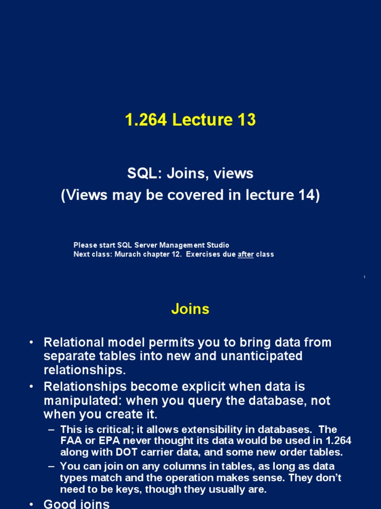 SQL Joins and Views Lecture | PDF | Data Management | Software