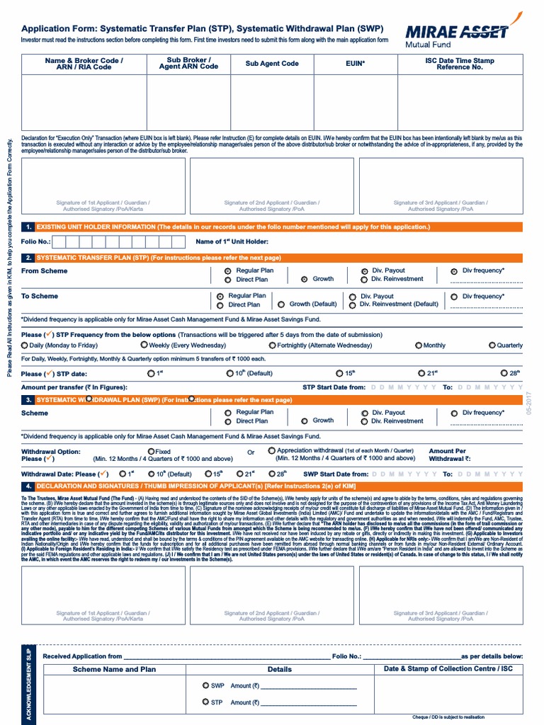 STP and SWP Form May17 FillPrint | PDF | Mutual Funds | Banks