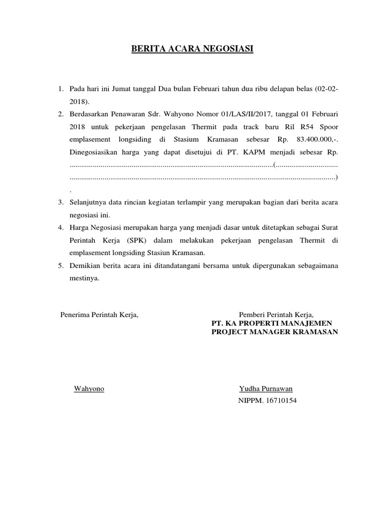 Berita Acara Negosiasi Las | PDF