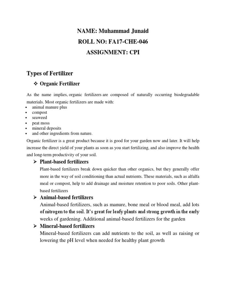 Cpi Assignment (Autorecovered) | PDF | Fertilizer | Potassium Chloride