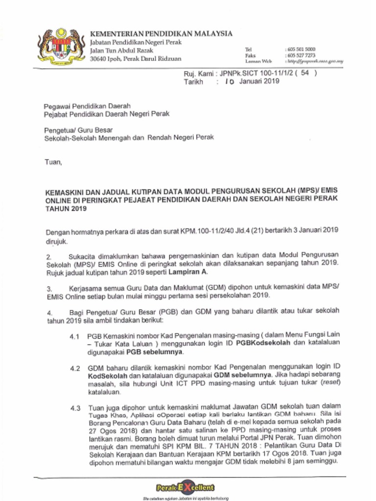 Kemaskini Dan Jadual Kutipan Data MPS 2019 | PDF