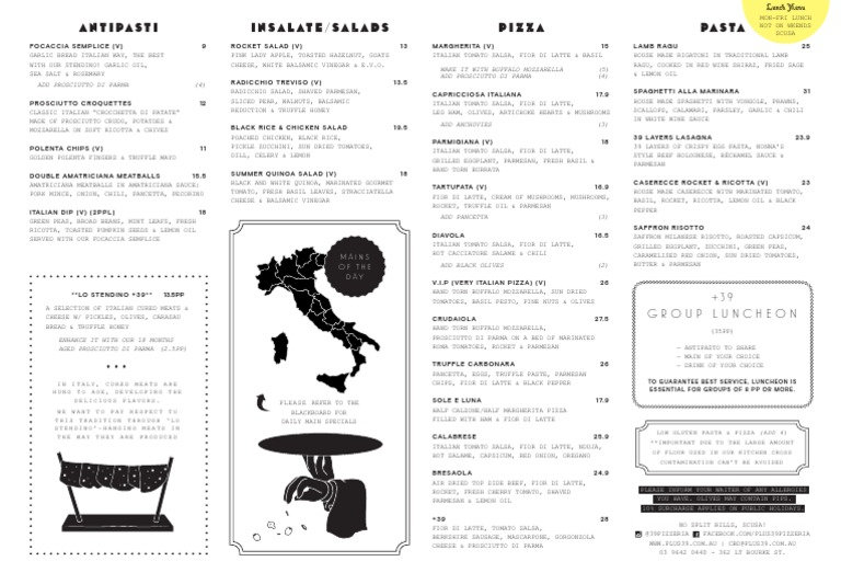 Group Lunch Menu at Plus39 Pizzeria | PDF | Mozzarella | Salsa (Sauce)