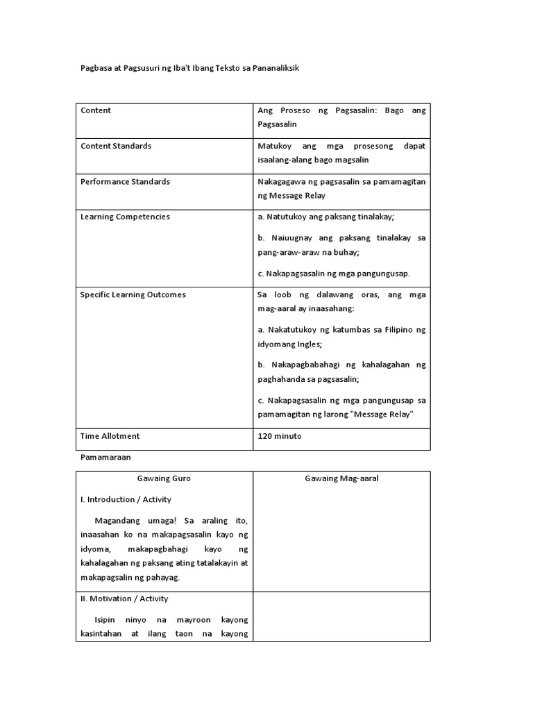 Bago Ang Pagsasalin | PDF