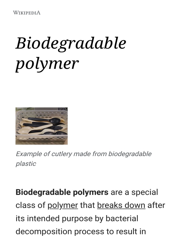 Biodegradable Polymer: Biodegradable Polymers Are A Special | PDF | Biodegradation | Tissue ...