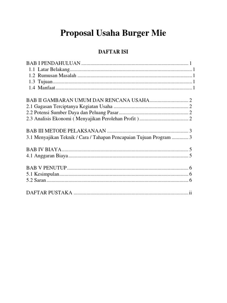 Proposal Usaha Burger Mie | PDF