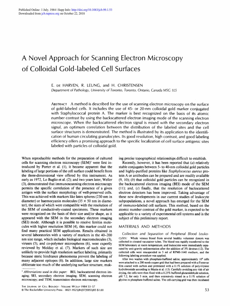 A Novel Approach For Scanning Electron Microscopy of Colloidal Gold ...
