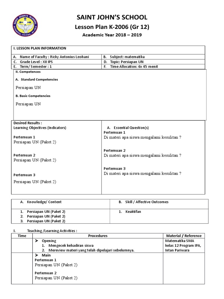 Lesson Plan K-2006 (GR 12) IPS W9 | PDF | Lesson Plan | Educational ...