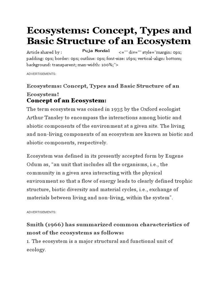 Ecosystems: Concept, Types and Basic Structure of An Ecosystem | PDF ...