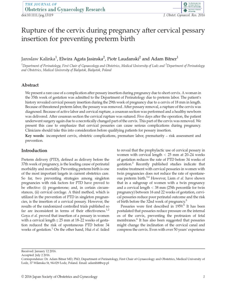 Rupture of The Cervix During Pregnancy After Cervical Pessary Insertion ...