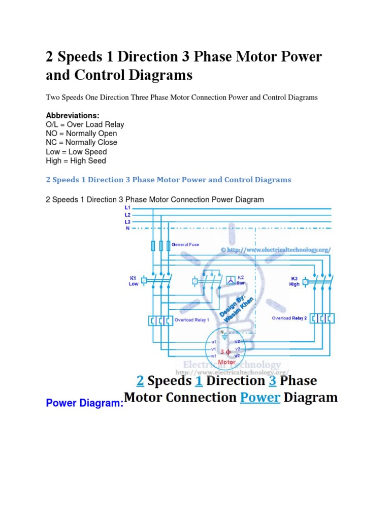 2 Speeds 1 Direction 3 Phase Motor Power and Control Diagrams | PDF