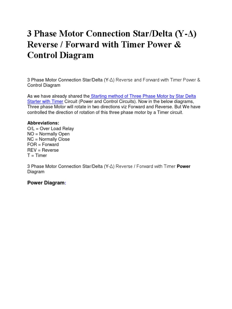 3 Phase Motor Connection Star-Delta (Y-Δ) Reverse -Forward | PDF