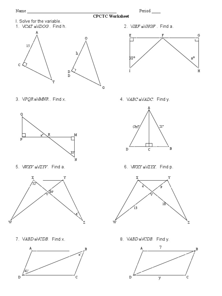 CPCTC Worksheet | PDF | Euclid | Elementary Geometry