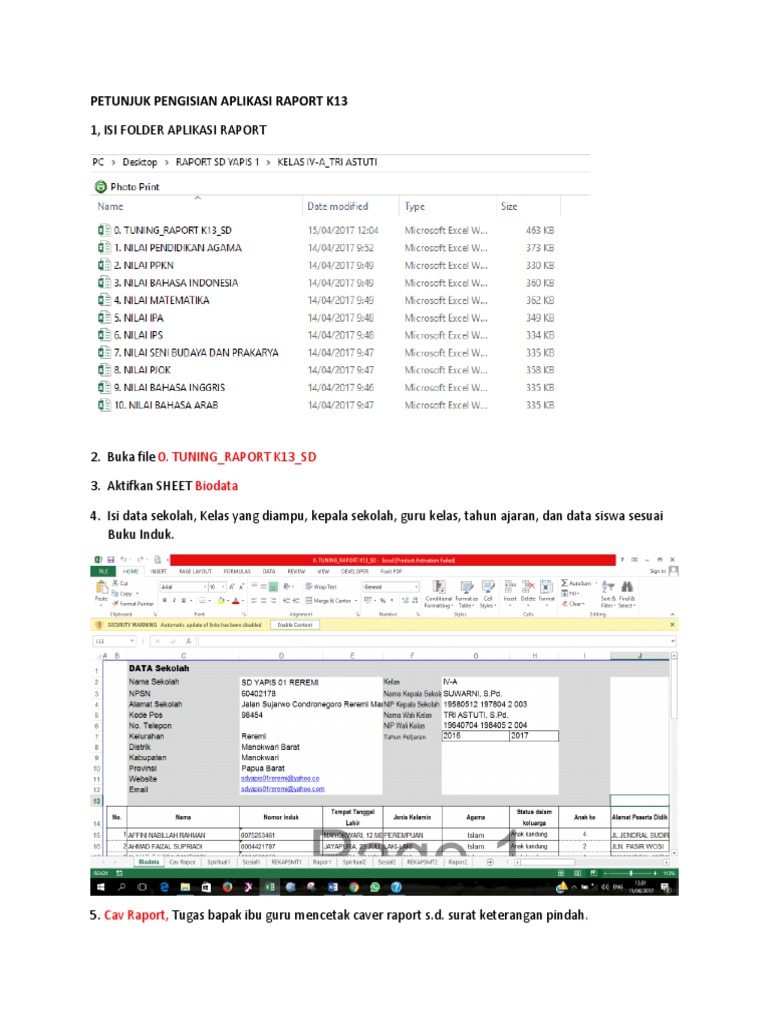 Petunjuk Pengisian Aplikasi Raport k13 | PDF