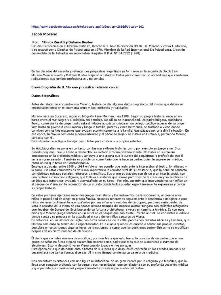 Biografia JL Moreno Zuretti y Bustos | PDF | Teatro | Jacques Lacan