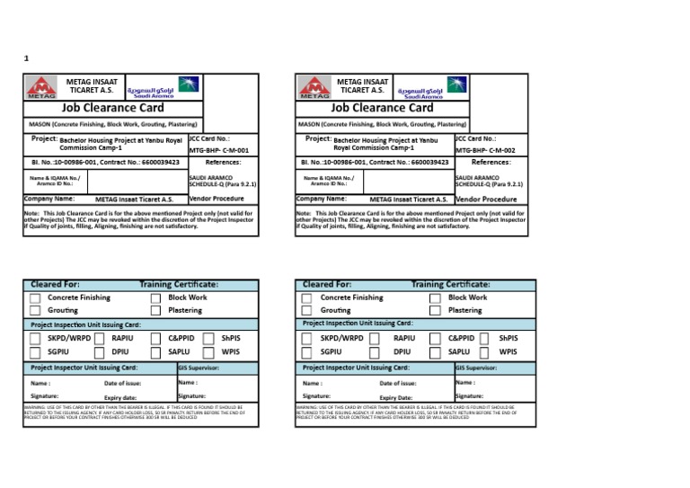 Job Clearance Card Job Clearance Card | PDF | Official Documents ...