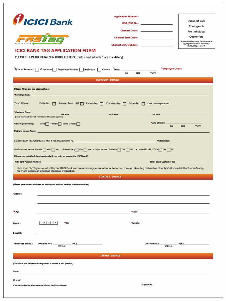 FASTag Application Form | PDF | Identity Document | Point Of Sale