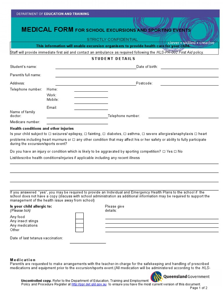 Student Medical Form | PDF | Allergy | Emergency