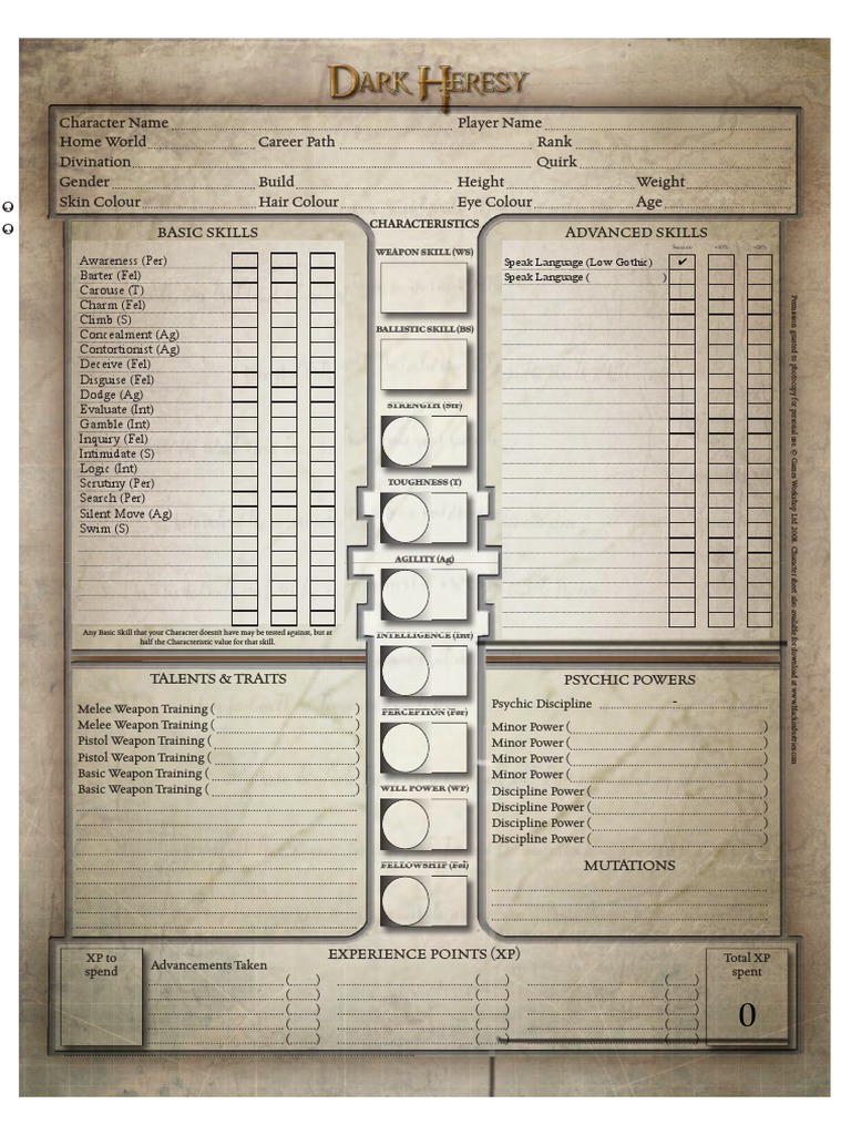Black Industries - Dark Heresy - Character Sheet | PDF | Role Playing ...