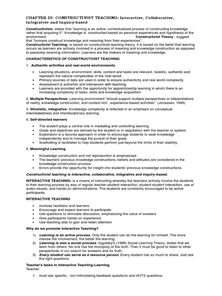 Constructivist Teaching | PDF | Inquiry Based Learning | Constructivism ...