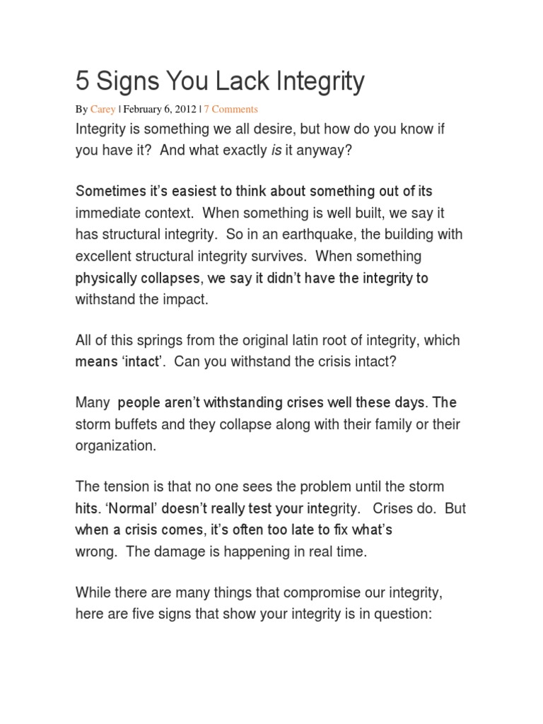 5 Signs You Lack Integrity | PDF | Seven Deadly Sins | Christianity