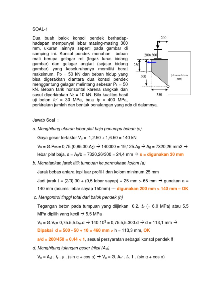Jawab Soal Beton I Corbel Beam Ledge 2012 | PDF