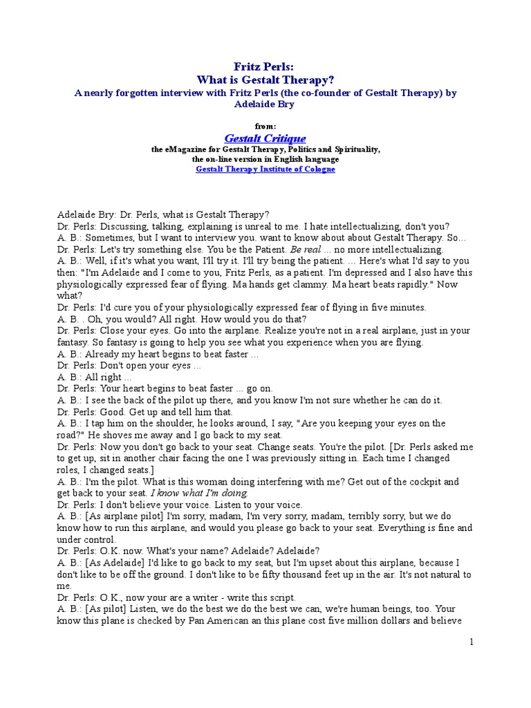 Bry Adelaide - Interview With Fritz Perls - What Is Gestalt Therapy ...