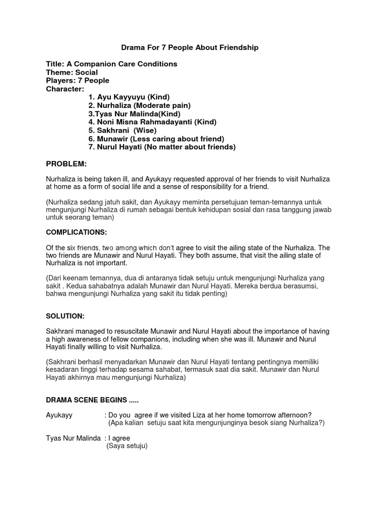 Drama Script For 7 People About Friendship | PDF | Pengembangan Diri ...