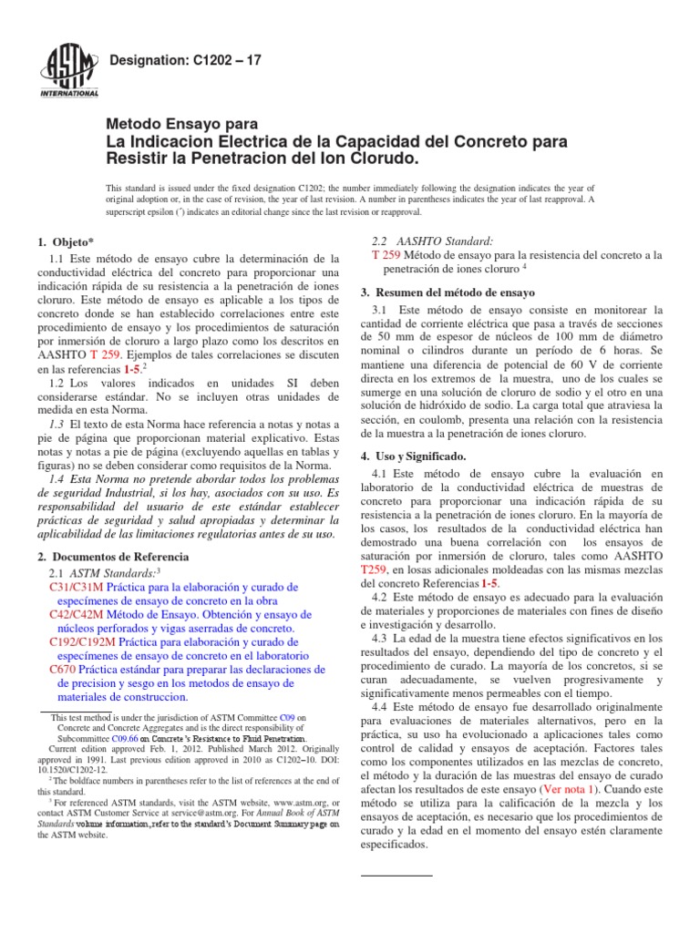 Astm 1202-17 | PDF | Hormigón | Corriente eléctrica