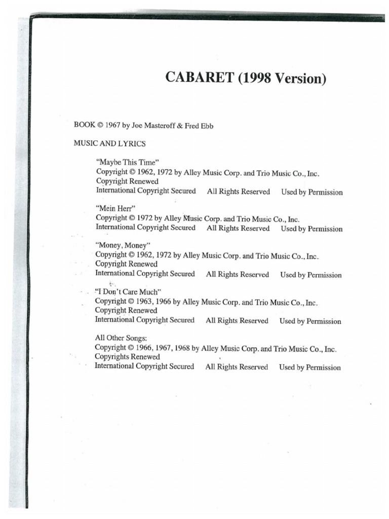 Cabaret Script | PDF