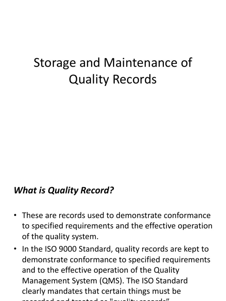 Storage and Maintenance of Quality Records | PDF | Business | Computing ...
