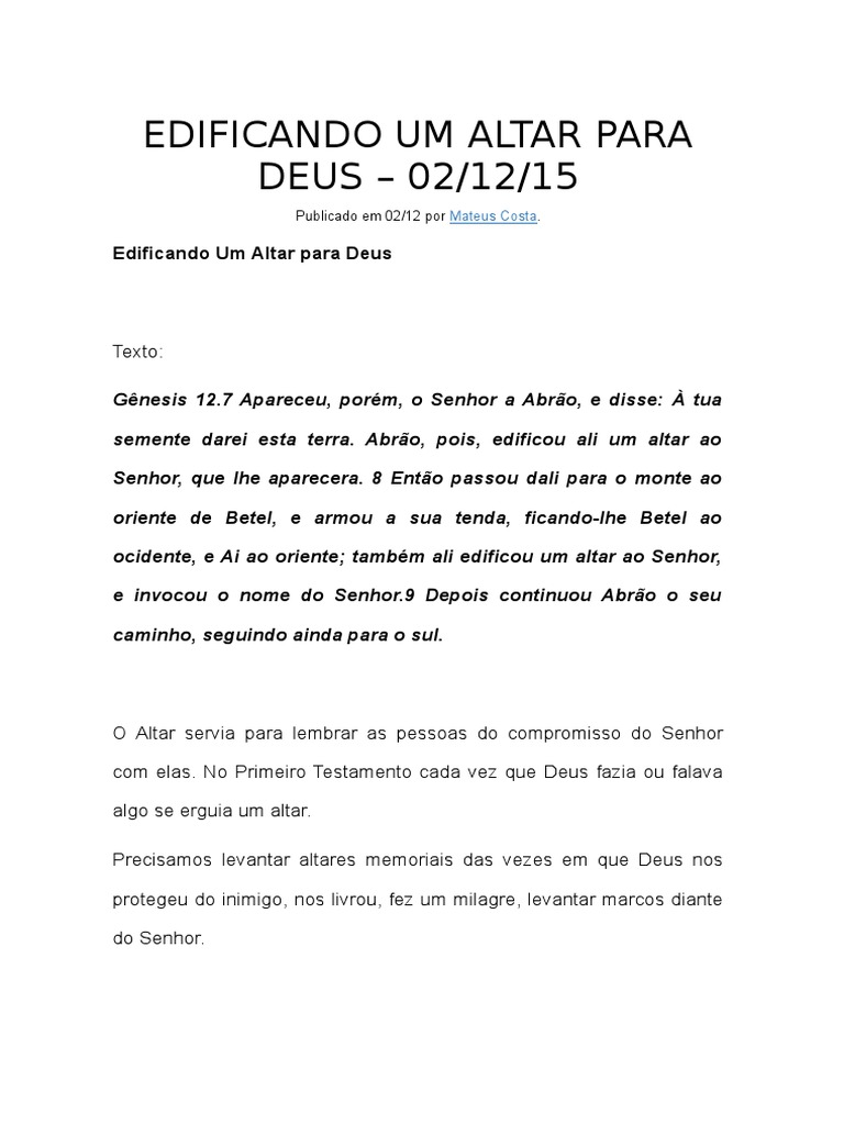 Edificando Um Altar para Deus | PDF | Abraão | Deus