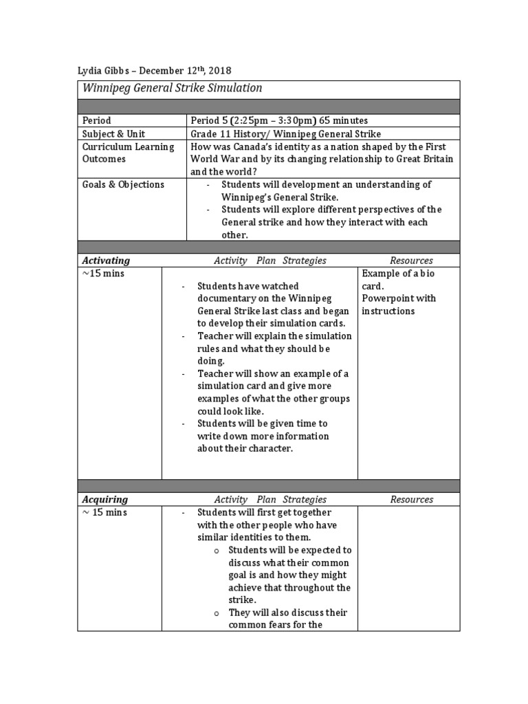 Winnipeg General Strike Simulation Guide | PDF | Learning | Teachers