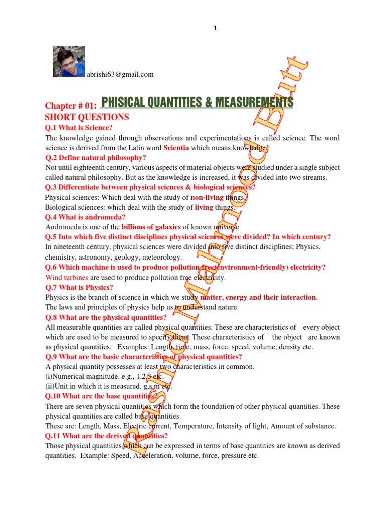 Chapter # 01 Short Questions: Scientia | PDF | Significant Figures ...